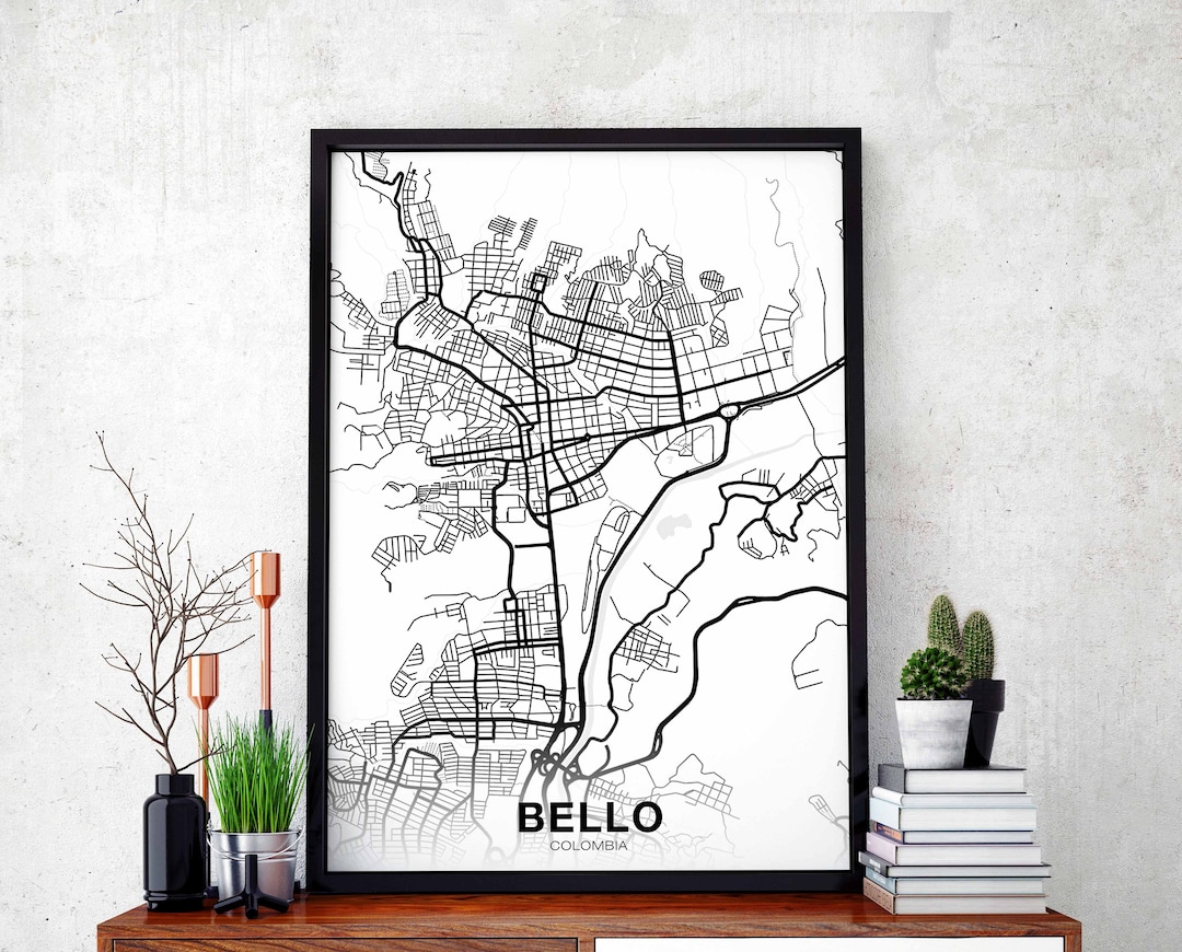BELLO Colombia Map Poster Black White Hometown City Print Modern Home ...