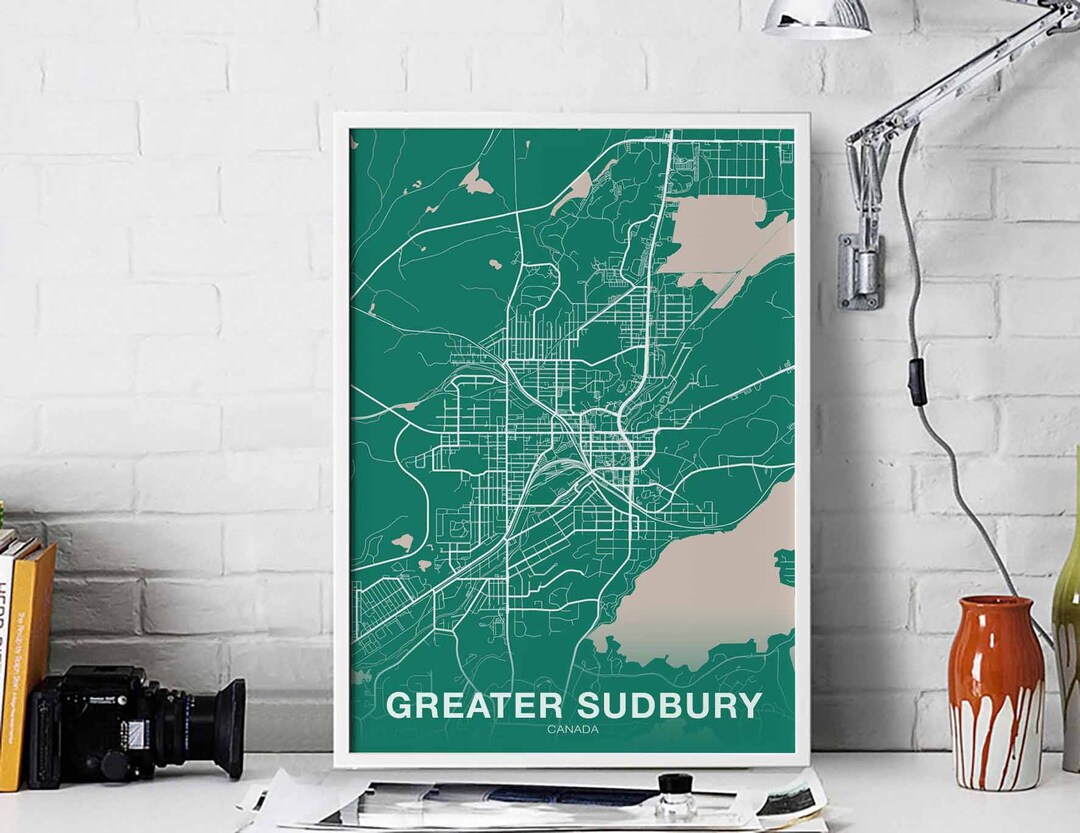 GREATER SUDBURY Canada Map Poster Color Hometown City Print Modern Home ...