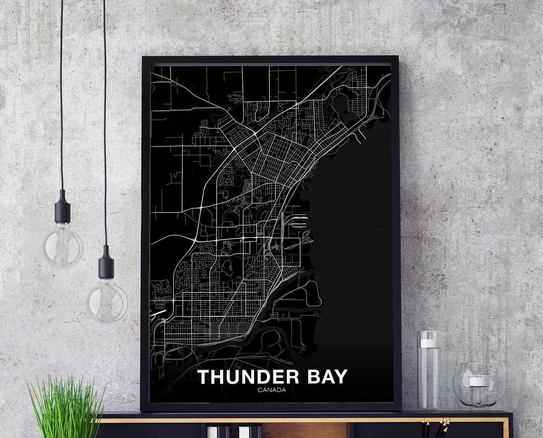 THUNDER BAY Canada Map Poster Black White Hometown City Print Modern ...