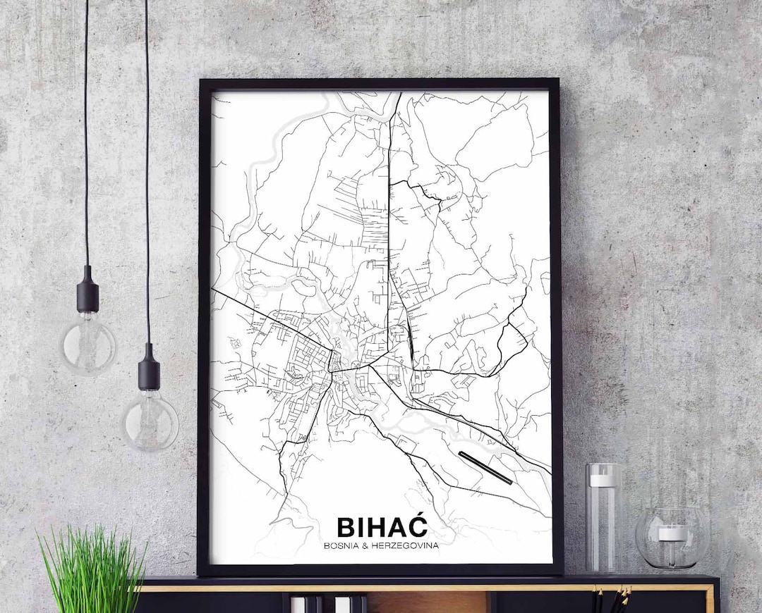 BIHAC Bosnia Map Poster Hometown City Print Modern Home Decor Office ...