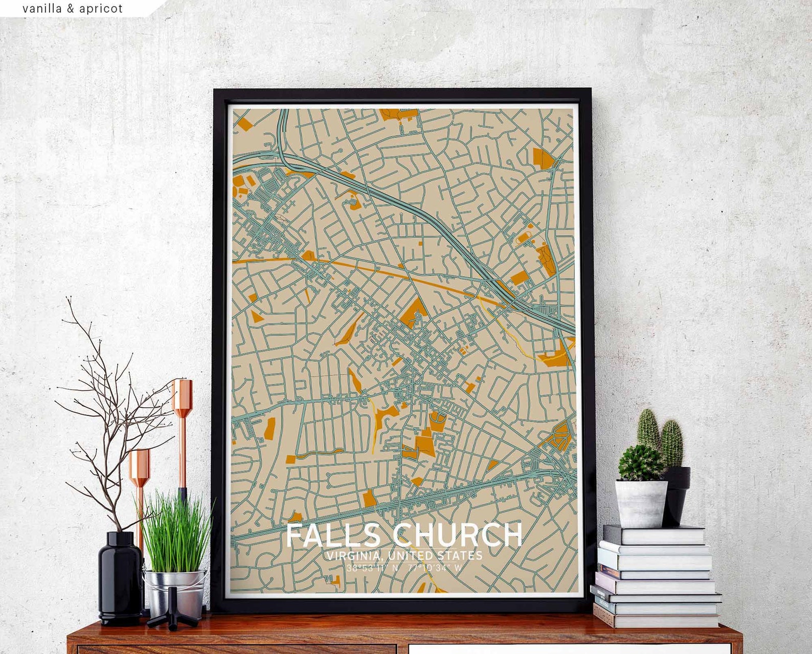 FALLS CHURCH Virginia USA map poster black white Hometown City | Etsy
