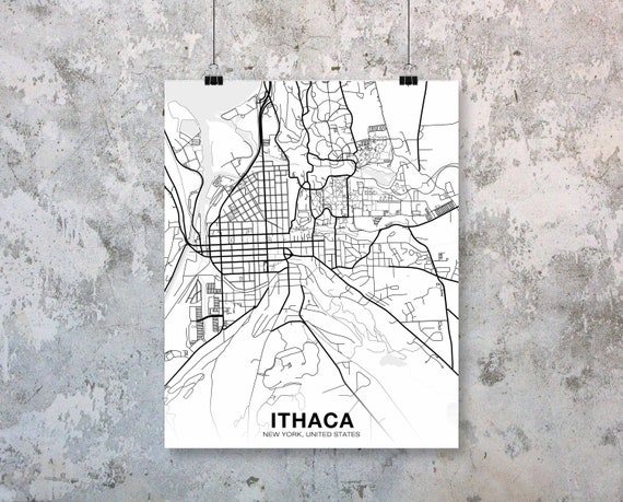 Custom ITHACA New York NY USA Map Poster Black White Hometown | Etsy