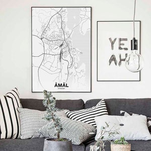 AMAL Sweden Map Poster Black White Hometown City Print Modern Home ...