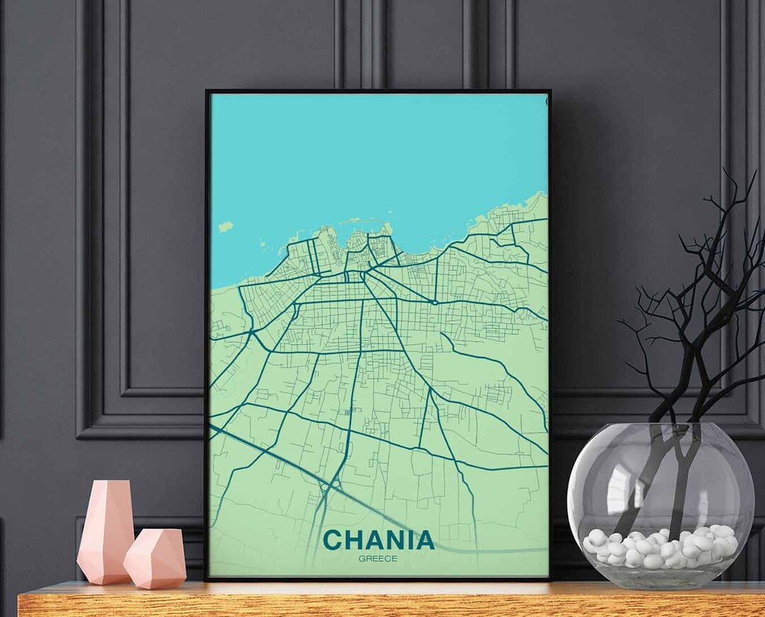 CHANIA Greece Map Poster Color Hometown City Print Modern Home Decor ...