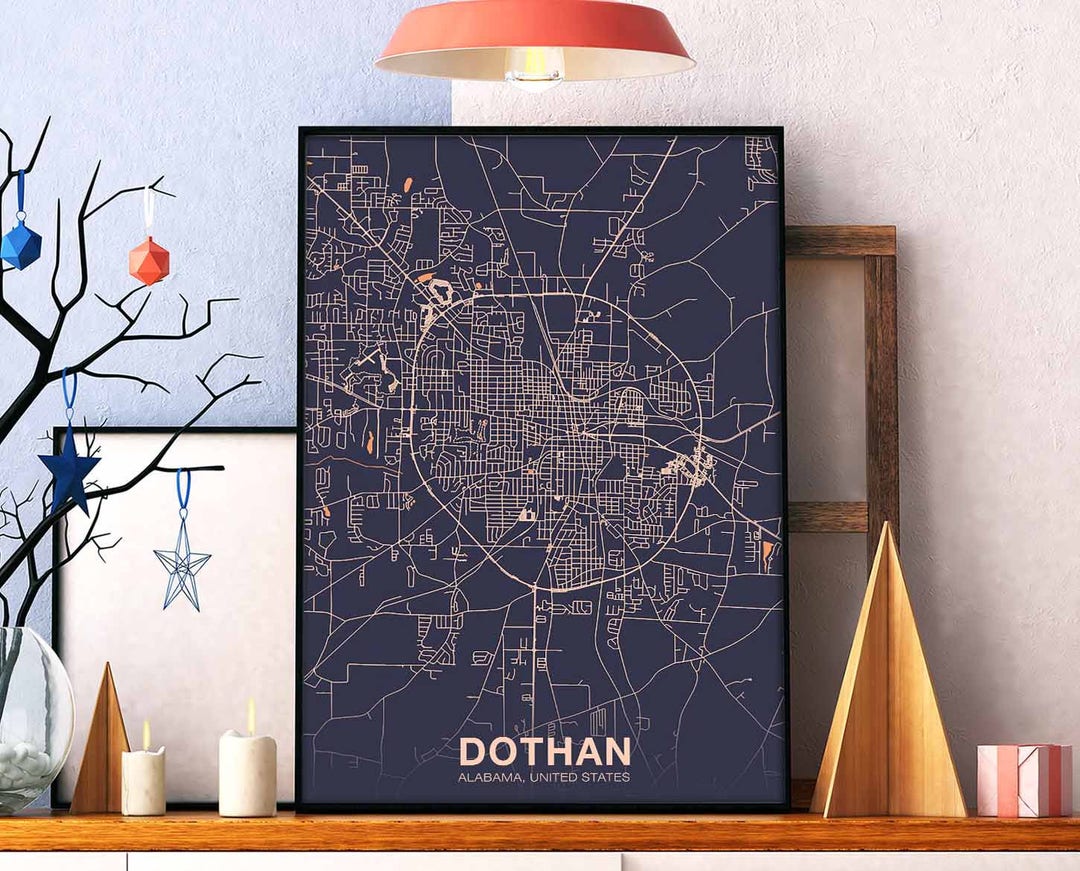 DOTHAN Alabama AL US Map Poster Color Hometown City Print Modern Home ...