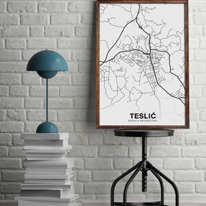 TESLIC Bosnia Map Poster Hometown City Print Modern Home Decor Office ...