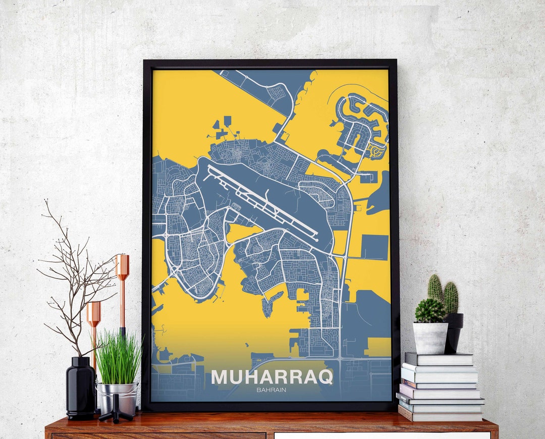 MUHARRAQ Bahrain Map Poster Color Hometown City Print Modern Home Decor ...