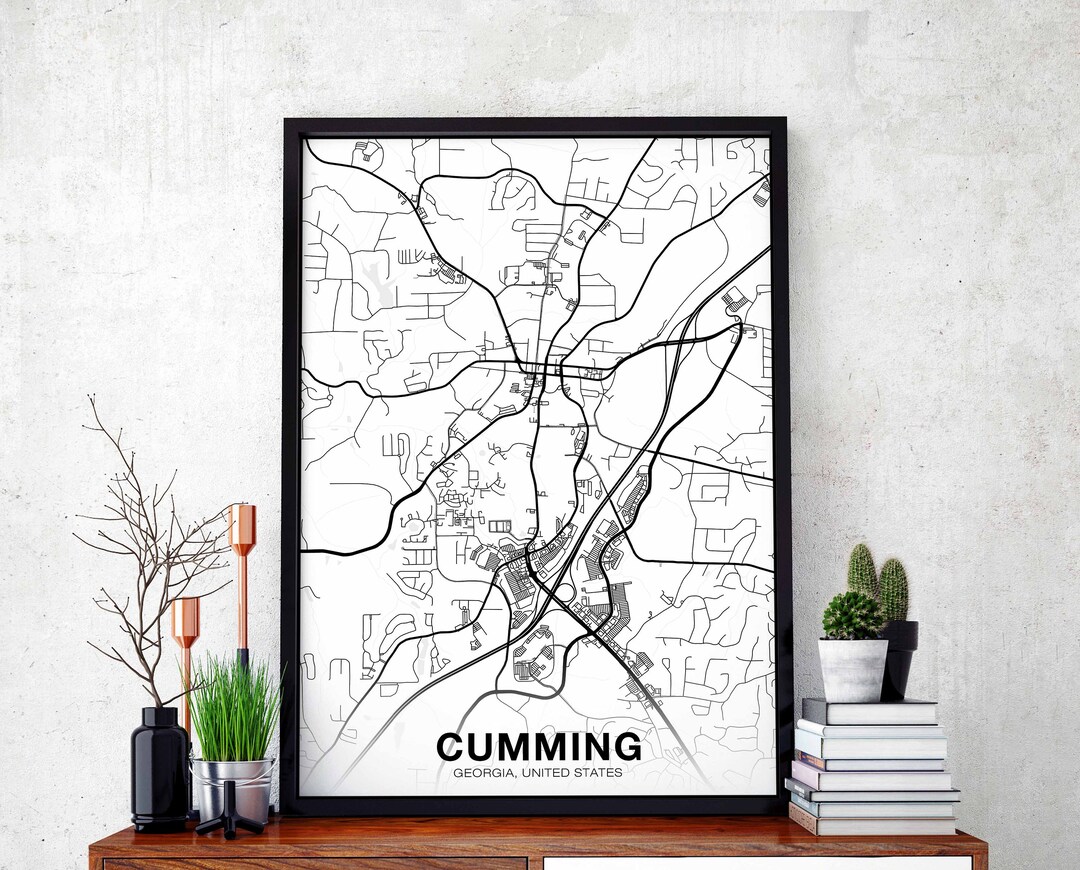 Cumming Georgia Ga Usa Map Poster Black White Hometown City Print