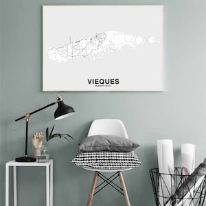VIEQUES Island Puerto Rico Map Poster Black White Hometown City Print ...