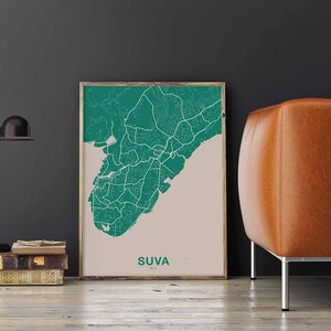 SUVA Fiji Map Poster Color Hometown City Print Modern Home Decor Office ...