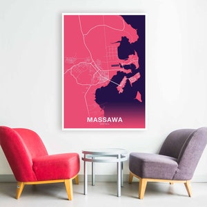 MASSAWA Eritrea Map Poster Color Hometown City Print Modern Home Decor ...