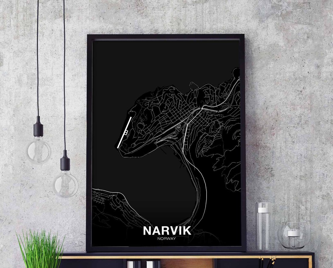 NARVIK Norway Map Poster Black White Hometown City Print Modern Home ...