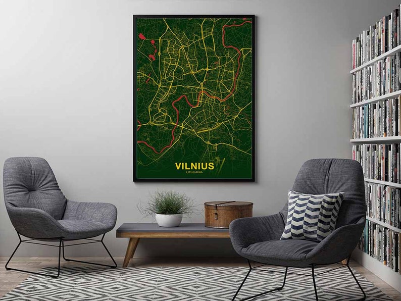 VILNIUS Lithuania Map Poster Color Hometown City Print Modern | Etsy