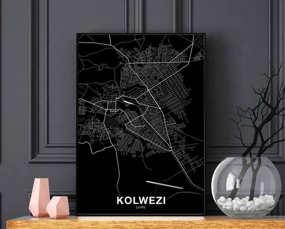 KOLWEZI Zaire Map Poster Black White Hometown City Print | Etsy