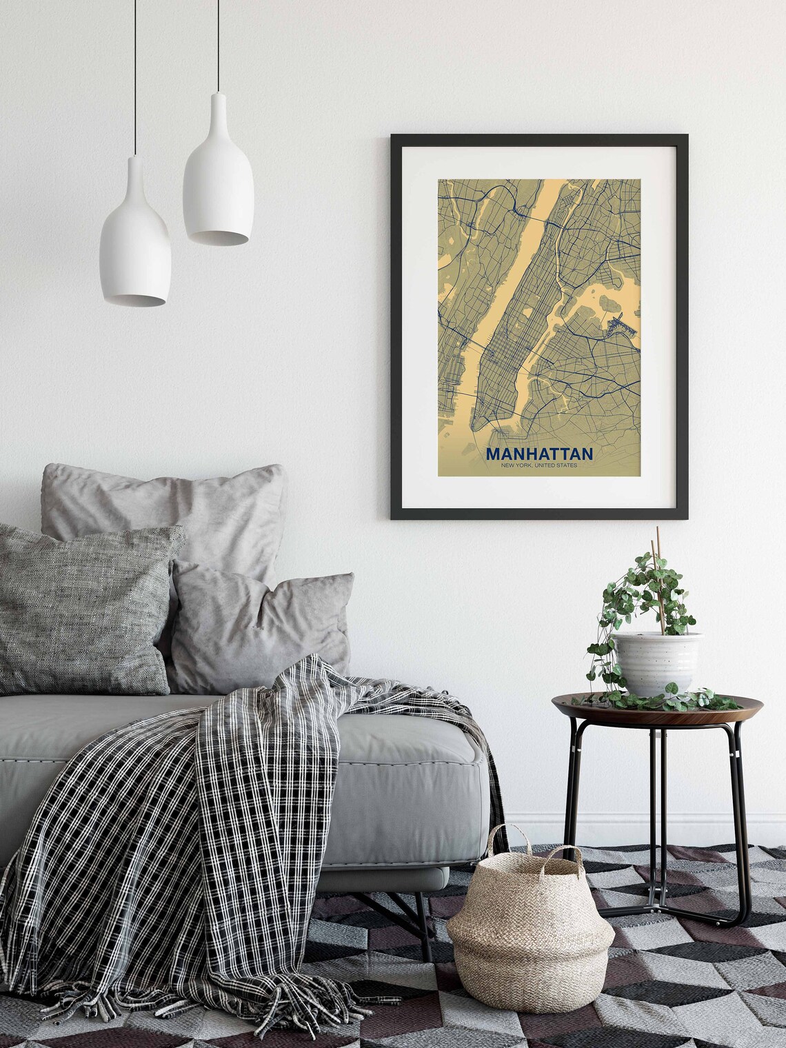 MANHATTAN New York USA Map Poster Color Hometown City Print Modern Home ...