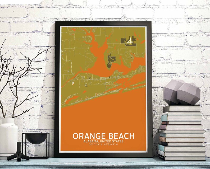 ORANGE BEACH Alabama Usa Map Poster Black White Wall Decor - Etsy