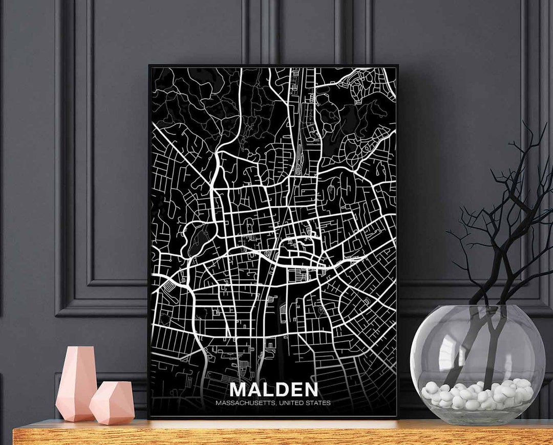 MALDEN Massachusetts MA USA Map Poster Black White Hometown City Print ...