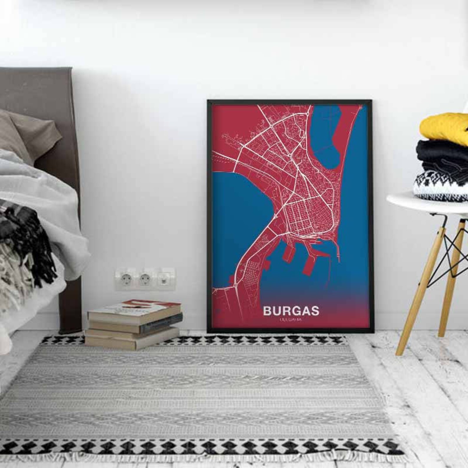 BURGAS Bulgaria Map Poster Color Hometown City Print Modern - Etsy