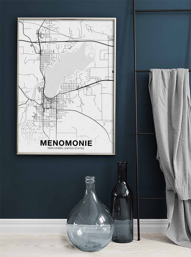 MENOMONIE Wisconsin WI US Map Poster Black White Hometown City - Etsy