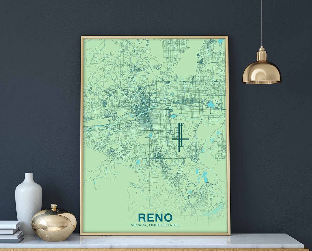 RENO Nevada NV US Map Poster Color Hometown City Print Modern Home ...