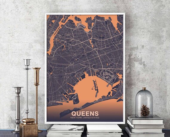 QUEENS New York NY USA Map Poster Colors Hometown City Print - Etsy