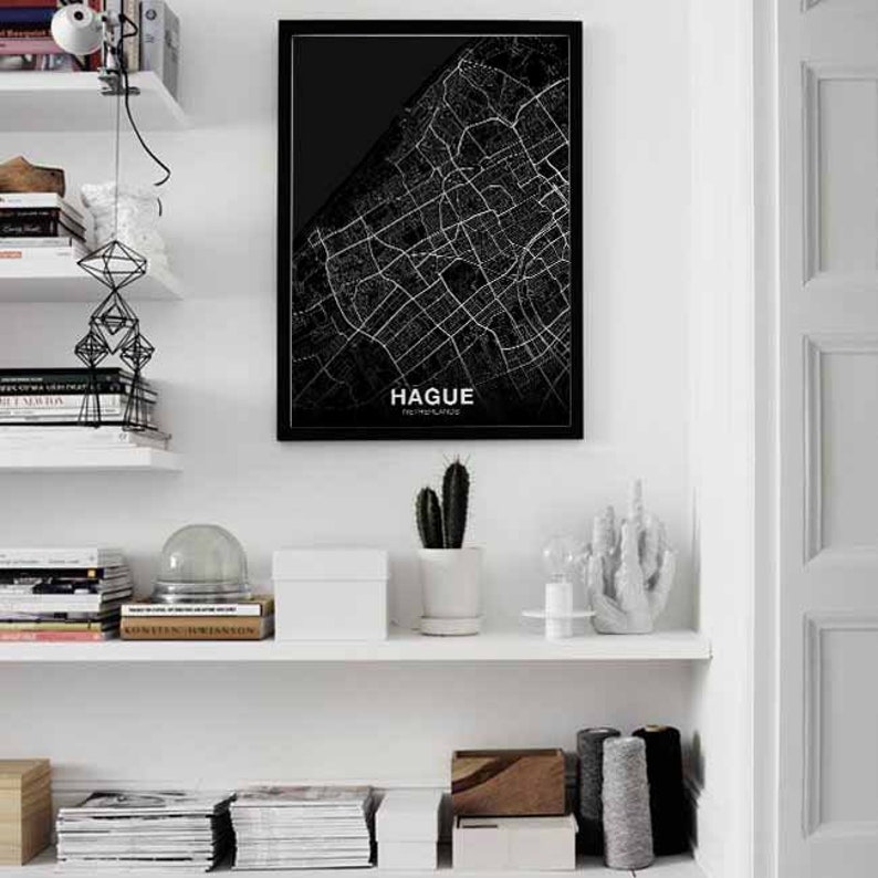 HAGUE Netherlands Map Poster Black White Hometown City Print Modern ...