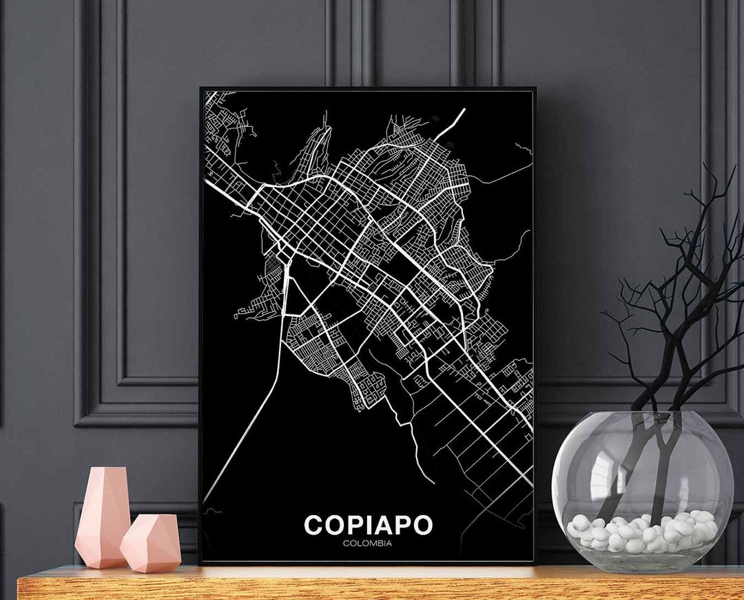 COPIAPO Chile Map Poster Black White Hometown City Print Modern Home ...