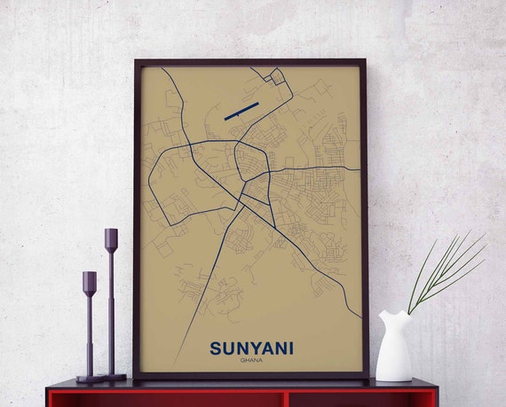 SUNYANI Ghana Map Poster Color Hometown City Print Modern Home | Etsy