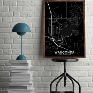 WAUCONDA Illinois IL Usa Map Poster Black White Hometown City Print ...