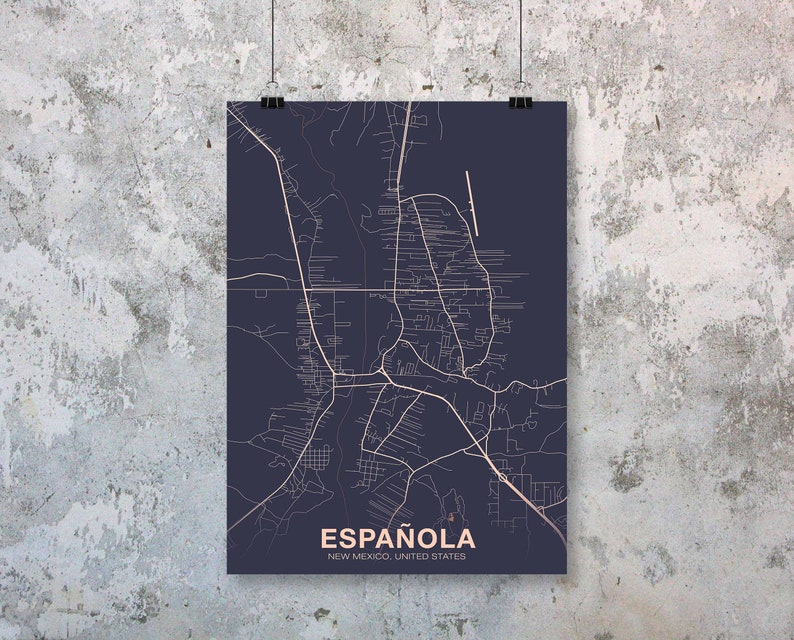 CUSTOM ESPANOLA New Mexico NM Usa Map Poster Black White | Etsy