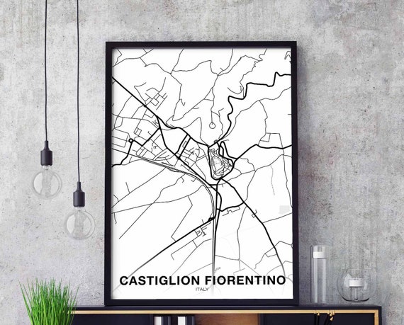 CASTIGLION FIORENTINO Italy Map Poster Black White Hometown | Etsy