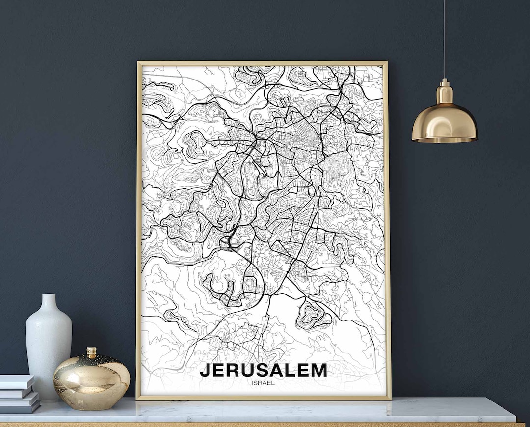 JERUSALEM Israel Map Poster Hometown City Print Modern Home Decor ...