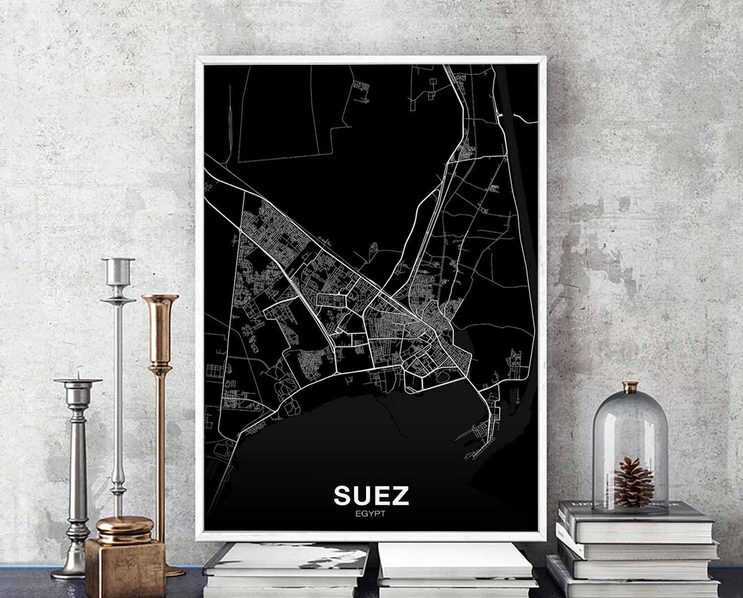 SUEZ Egypt Map Poster Black White Hometown City Print Modern Home Decor ...