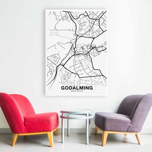 GODALMING Great Britain GB UK Map Poster Black White Hometown City ...