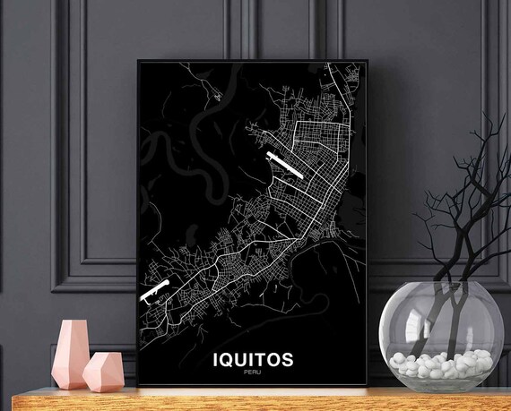 IQUITOS Peru Map Poster Black White Hometown City Print Modern | Etsy