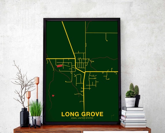 LONG GROVE Iowa IA us map poster color Hometown City Print | Etsy