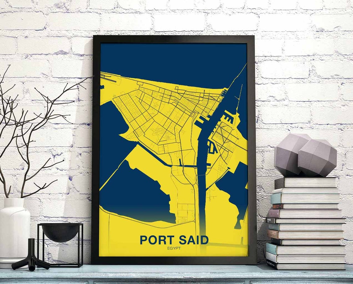 PORT SAID Egypt map poster color Hometown City Print Modern | Etsy