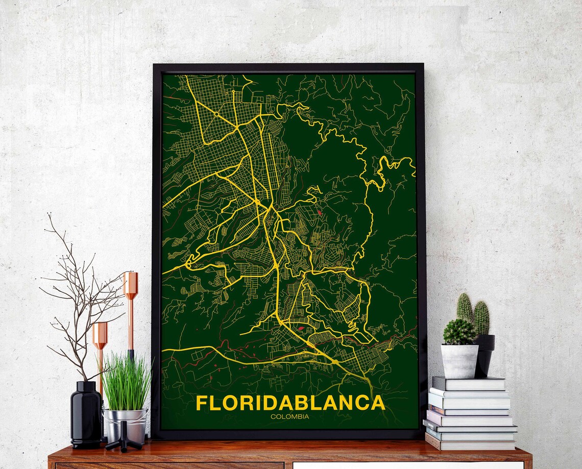 FLORIDABLANCA Colombia map poster color Hometown City Print | Etsy