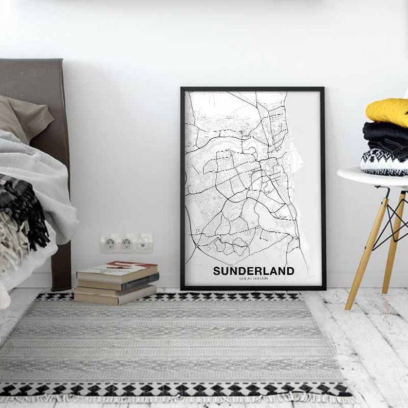 SUNDERLAND Great Britain UK Map Poster Black White Hometown | Etsy