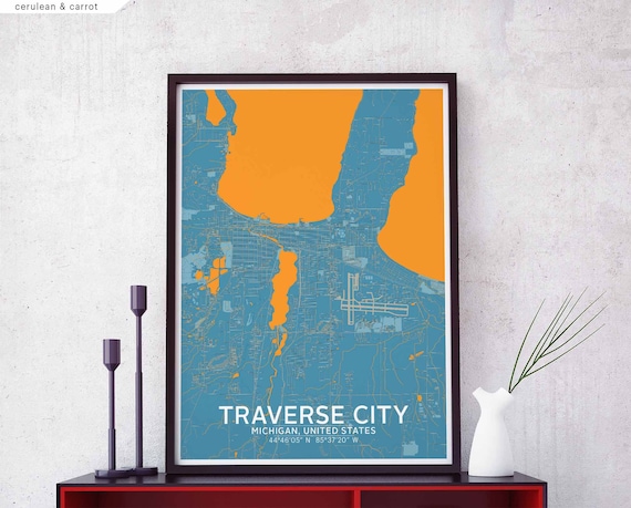 TRAVERSE CITY Michigan USA Map Poster Black White Hometown | Etsy