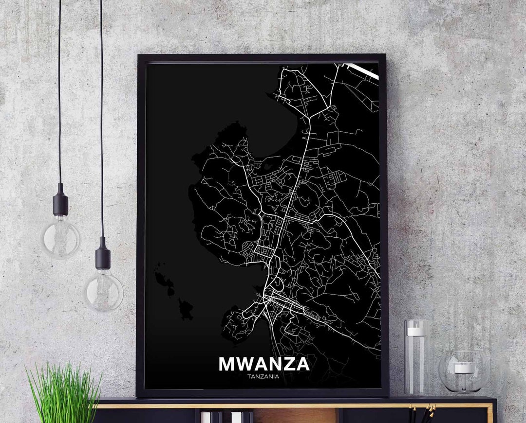 MWANZA Tanzania Map Poster Black White Hometown City Print Modern Home ...