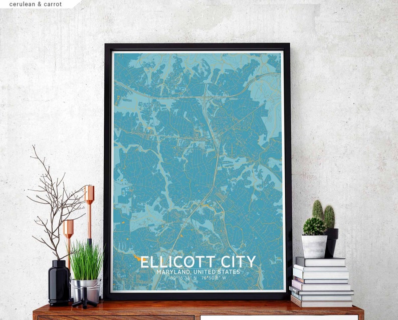 ELLICOTT CITY Maryland USA Map Poster Black White Hometown City Print ...