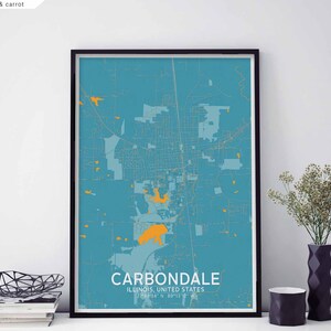 CARBONDALE Illinois USA Map Poster Black White Hometown City Print ...