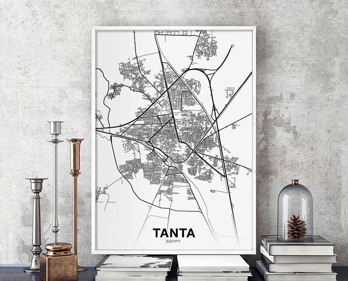 TANTA Egypt Map Poster Black White Hometown City Print Modern - Etsy