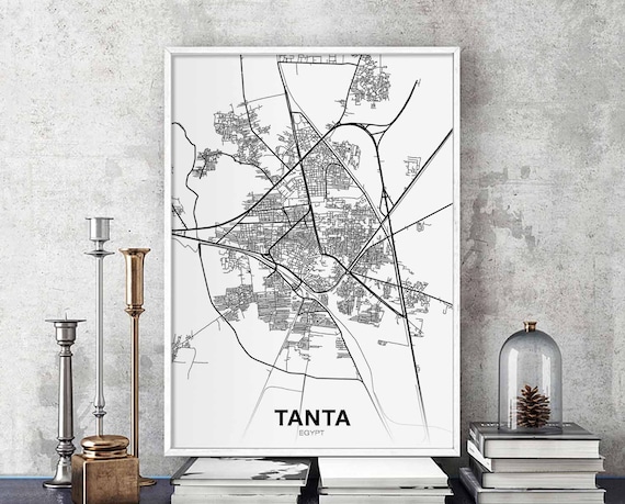 TANTA Egypt Map Poster Black White Hometown City Print Modern | Etsy