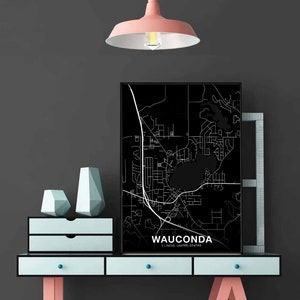 WAUCONDA Illinois IL Usa Map Poster Black White Hometown City Print ...