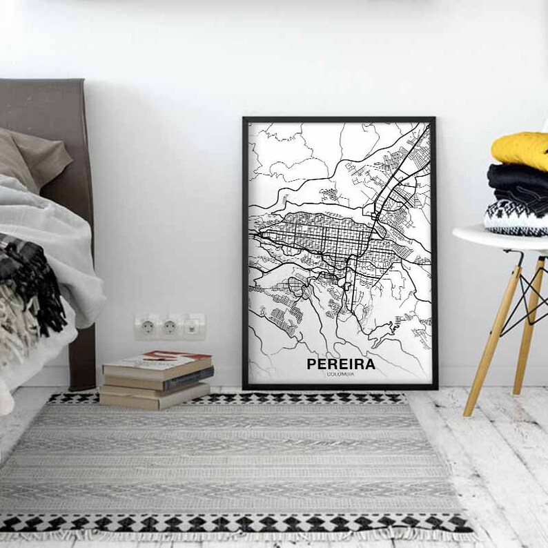 PEREIRA Colombia Map Poster Black White Hometown City Print - Etsy