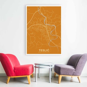 TESLIC Bosnia & Herzegovina Map Poster Color Hometown City Print Modern ...