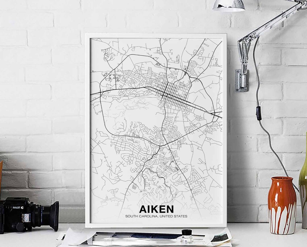 AIKEN South Carolina SC USA Map Poster Black White Hometown City Print ...