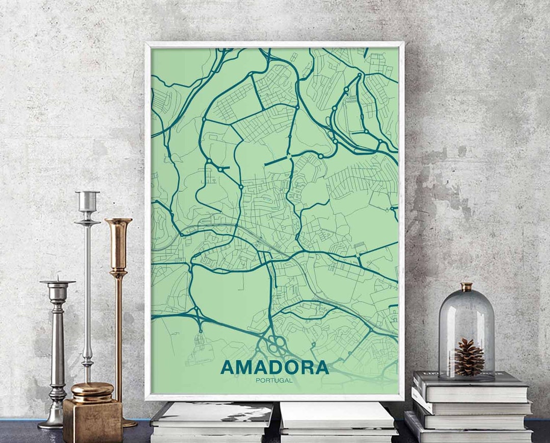 AMADORA Portugal mapa póster color Ciudad natal Imprimir Hogar Moderno ...